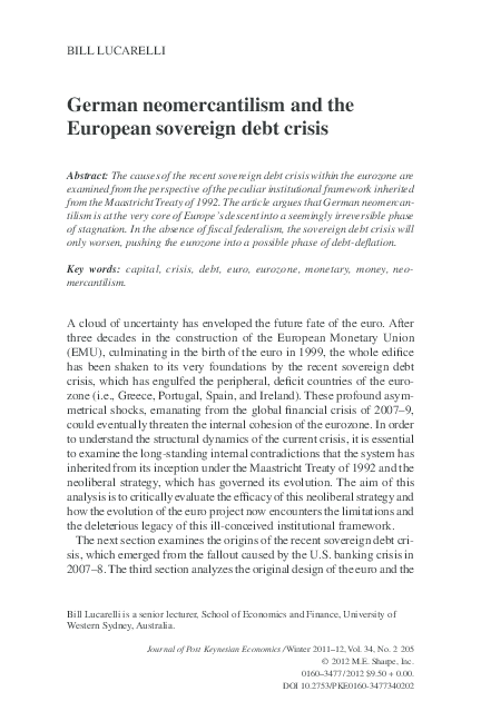 (PDF) German neomercantilism and the European sovereign debt crisis