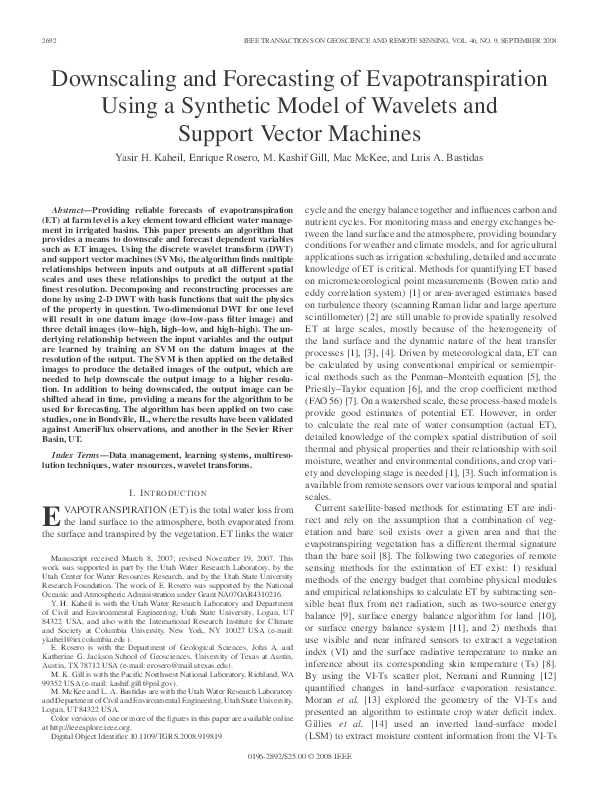 (PDF) Downscaling and Forecasting of Evapotranspiration Using a Synthetic Model of Wavelets and ...