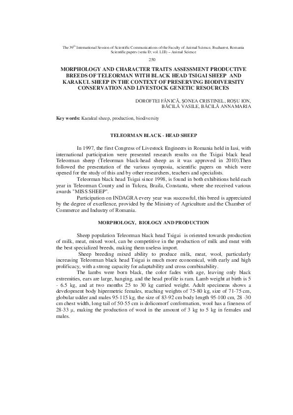 (PDF) Morphology and Character Traits Assessment Productive Breeds of Teleorman with Black Head ...