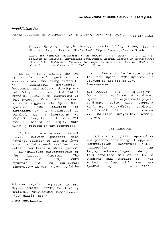 (PDF) Distal deletion of chromosome 13 in a child with the “Opitz” GBBB ...