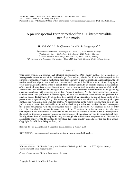 Pdf A Pseudospectral Fourier Method For A 1d Incompressible Two Fluid