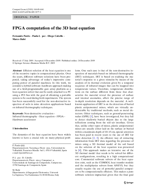 (PDF) FPGA computation of the 3D heat equation