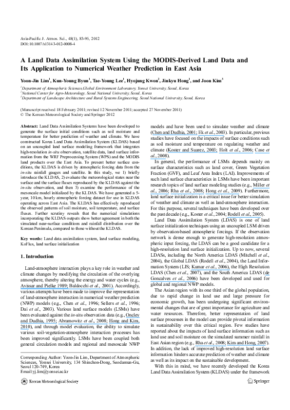 (PDF) A land data assimilation system using the MODIS-derived land data and its application to ...