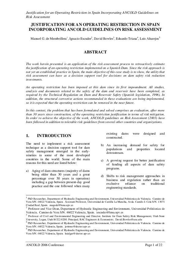 (PDF) Justification for an Operating Restriction in Spain Incorporating ...
