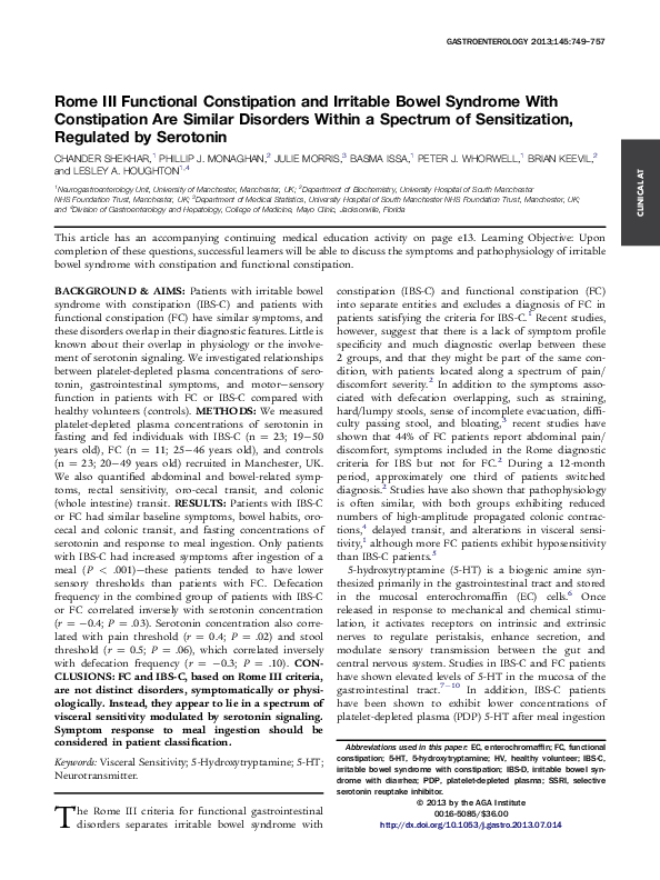 Pdf Rome Iii Functional Constipation And Irritable Bowel Syndrome With Constipation Are
