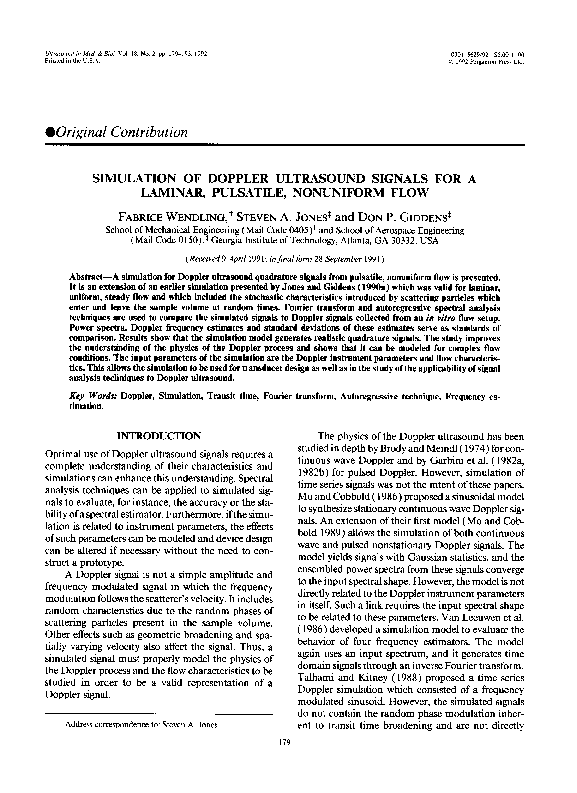 (PDF) Simulation of doppler ultrasound signals for a laminar, pulsatile ...