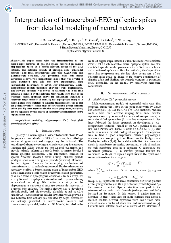 Pdf Interpretation Of Intracerebral Eeg Epileptic Spikes From Detailed Modeling Of Neural