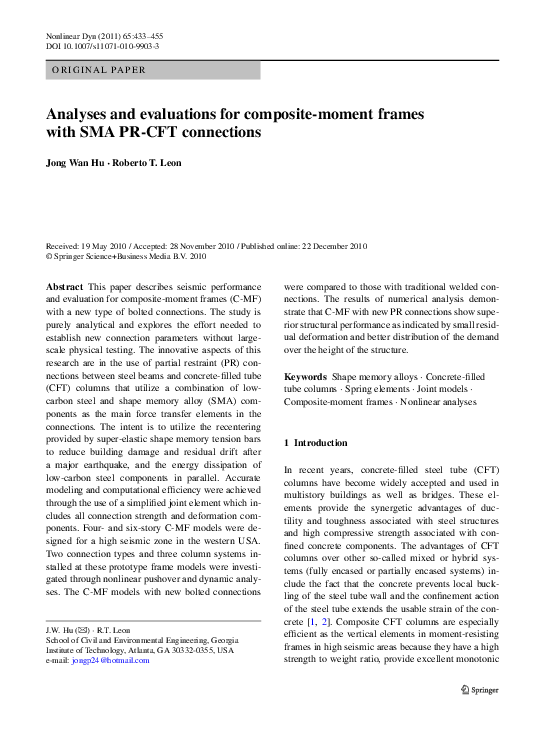(PDF) Analyses and evaluations for composite-moment frames with SMA PR ...
