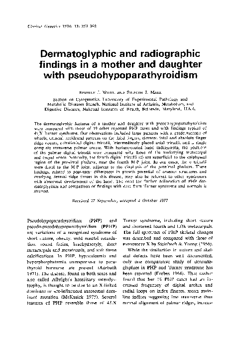 (PDF) Dermatoglyphic and radiographic findings in a mother and daughter ...