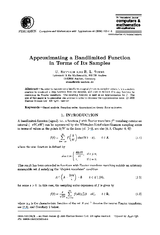 (PDF) Approximating a bandlimited function in terms of its samples