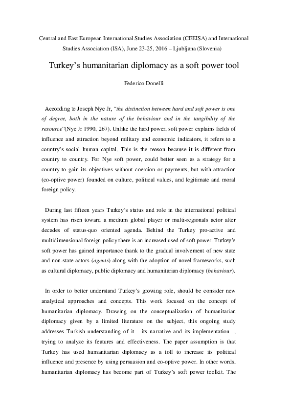 (PDF) Turkey’s humanitarian diplomacy as a soft power tool