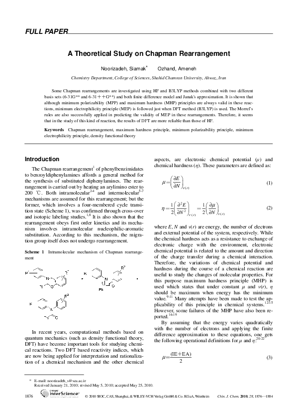 (PDF) A Theoretical Study on Chapman Rearrangement