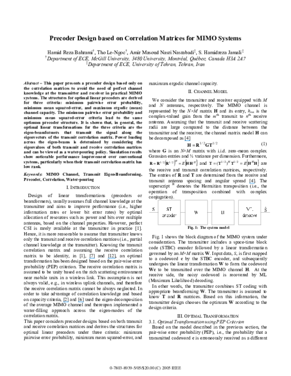Pdf Mimo Precoder Design Using Correlation Matrices