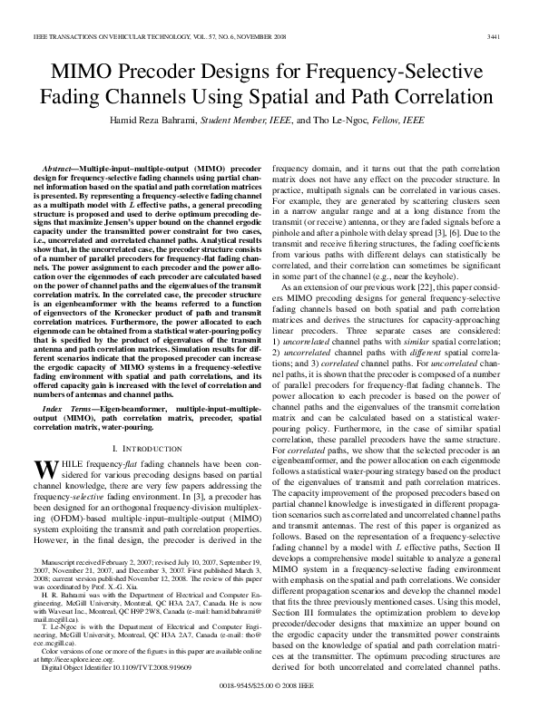 (PDF) MIMO Precoder Designs for Frequency-Selective Fading Channels Using Spatial and Path ...