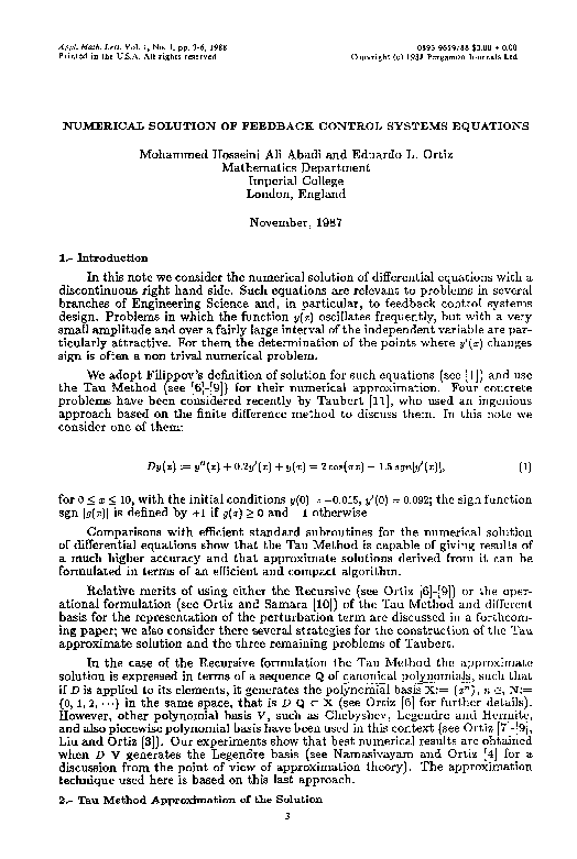 (PDF) Numerical solution of feedback control systems equations