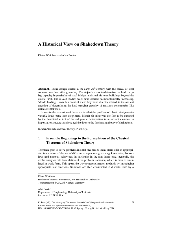 (PDF) A Historical View on Shakedown Theory