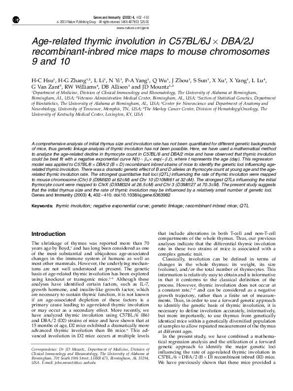 (PDF) Age-related thymic involution in C57BL/6J × DBA/2J recombinant ...