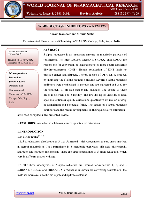 (PDF) 5-α-REDUCTASE INHIBITORS -A REVIEW