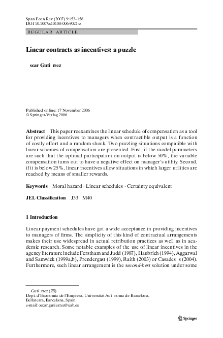 (PDF) Linear contracts as incentives: a puzzle