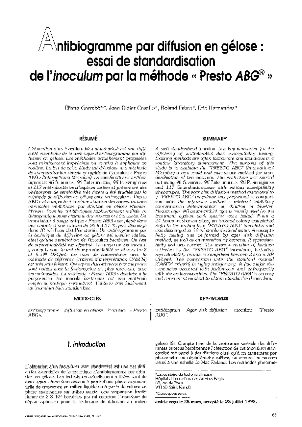 (PDF) Antibiogramme par diffusion en gélose: essai de standardisation ...