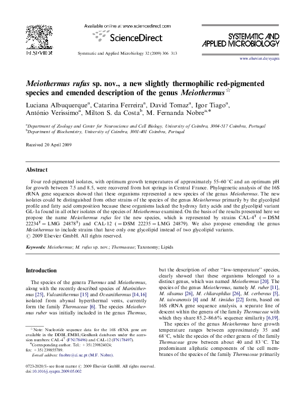 (PDF) Meiothermus rufus sp. nov., a new slightly thermophilic red ...