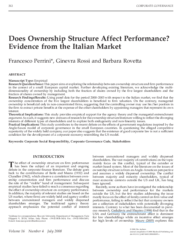 (PDF) Does Ownership Structure Affect Performance? Evidence from the Italian Market