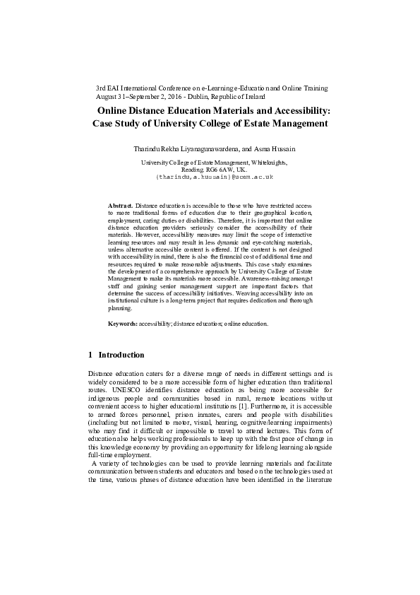 (PDF) Liyanagunawardena, T.R. and Hussain, A. (2016) Online Distance Education Materials and ...
