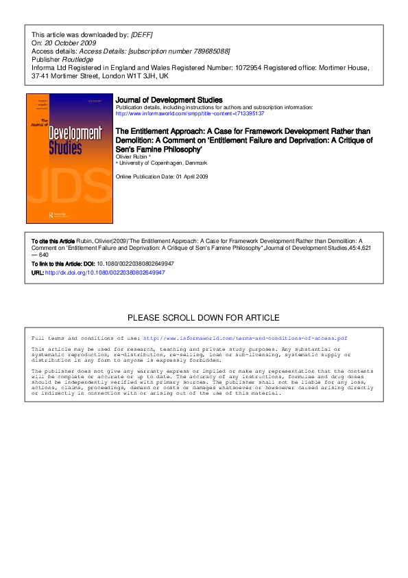 (PDF) The Entitlement Approach: A Case for Framework Development Rather ...