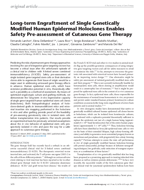 (PDF) Long-term Engraftment of Single Genetically Modified Human ...