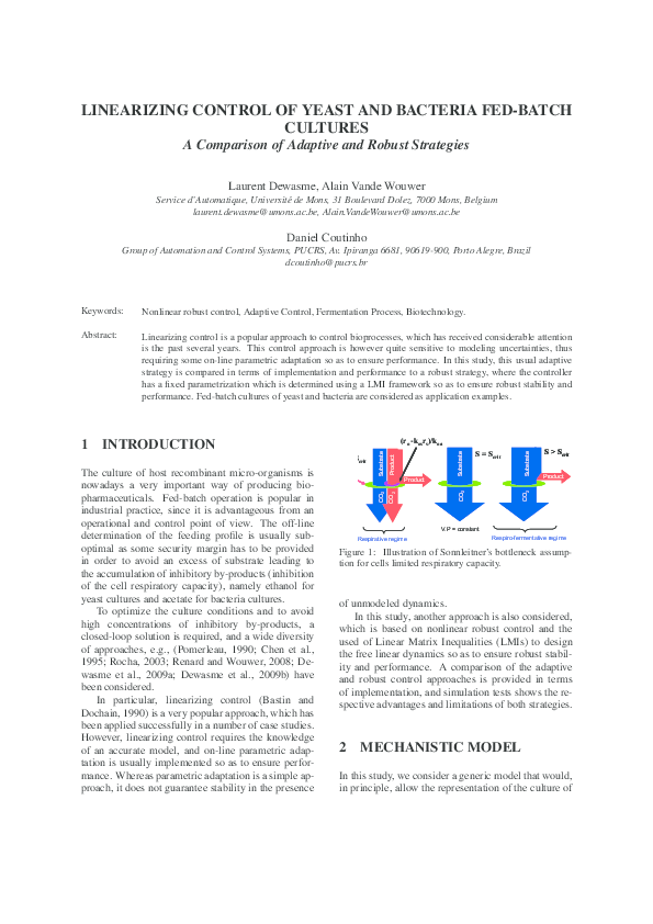 (PDF) Linearizing control of yeast and bacteria fed-batch cultures-a comparison of adaptive and ...