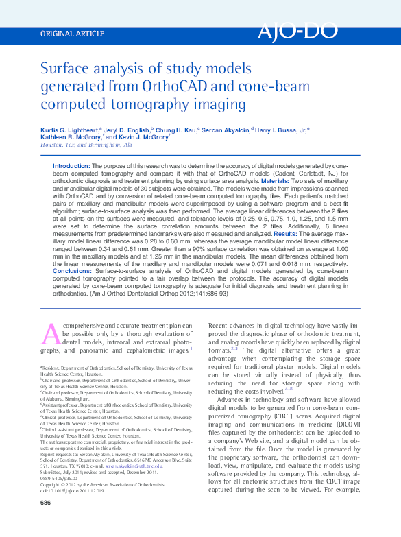 (PDF) Surface analysis of study models generated from OrthoCAD and cone ...
