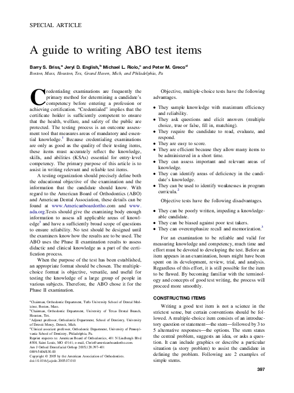 (PDF) A guide to writing ABO test items