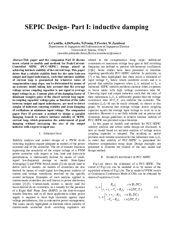 (PDF) SEPIC design- part I: Inductive damping