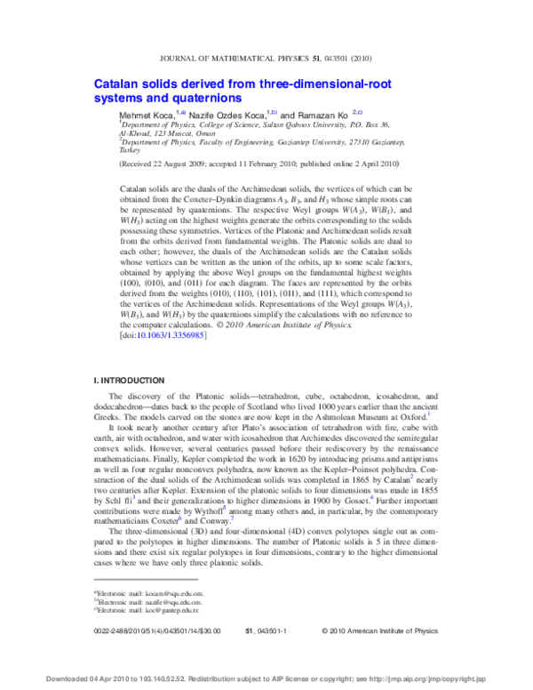 (PDF) Catalan solids derived from three-dimensional-root systems and ...