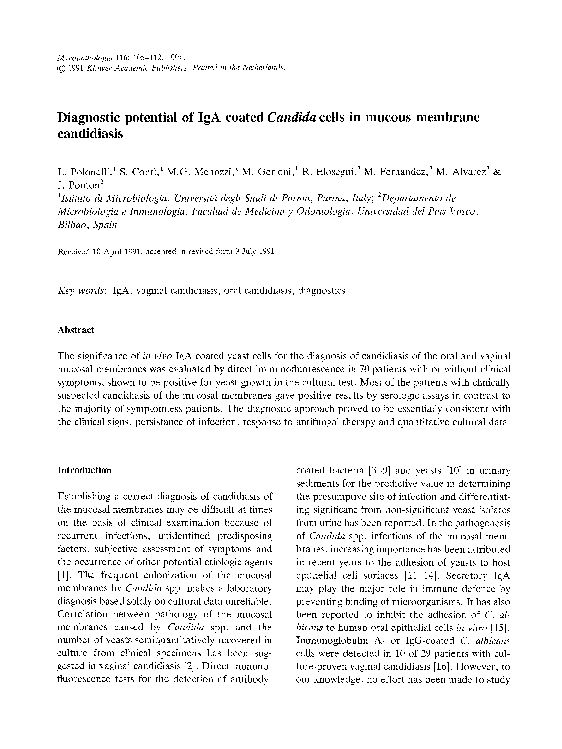 (PDF) Diagnostic potential of IgA coated Candida cells in mucous ...