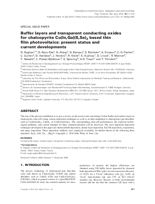 (PDF) Buffer layers and transparent conducting oxides for chalcopyrite Cu(In,Ga)(S,Se)2 based ...