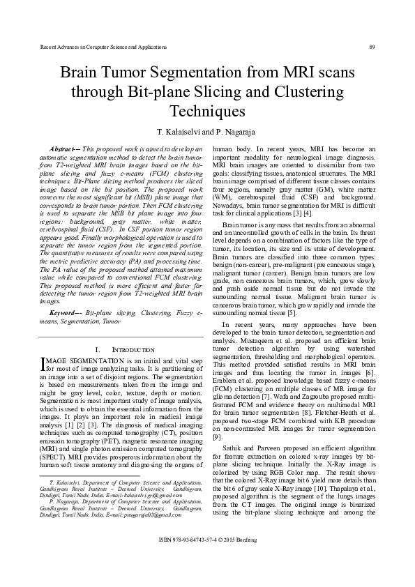 (PDF) Brain Tumor Segmentation from MRI scans through Bit plane Slicing ...
