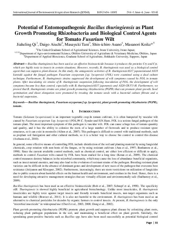 (PDF) Potential of Entomopathogenic Bacillus thuringiensis as Plant ...