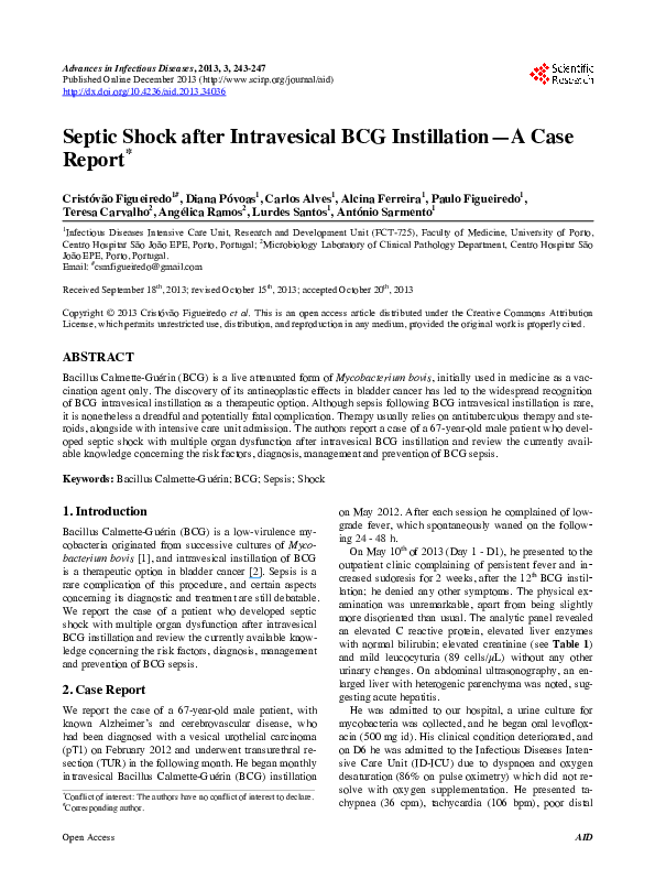 (PDF) Septic Shock after Intravesical BCG Instillation—A Case Report