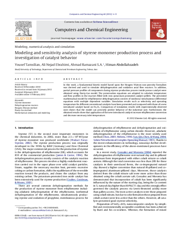 (PDF) Modeling and sensitivity analysis of styrene monomer production ...