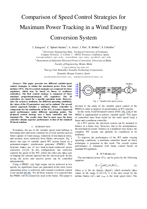 (PDF) Comparison of speed control strategies for maximum power tracking ...