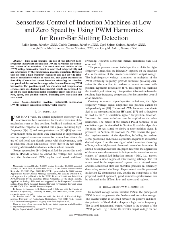 Pdf Sensorless Control Of Induction Machines At Low And Zero Speed By