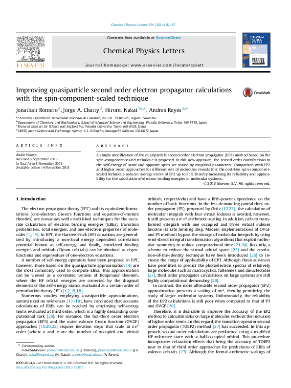 Pdf Improving Quasiparticle Second Order Electron Propagator Calculations With The Spin