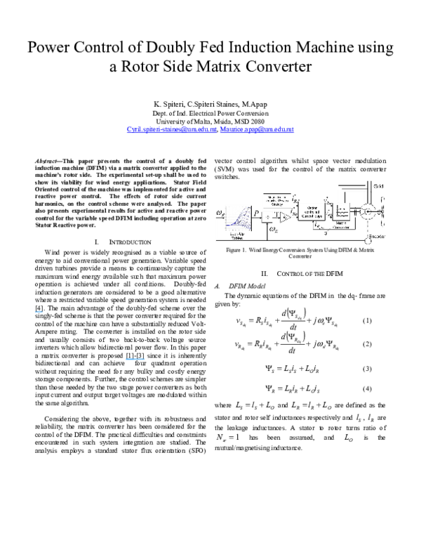 (PDF) Control of doubly fed induction machine using a matrix converter