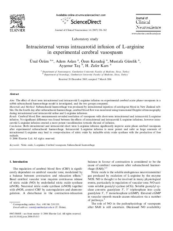 (PDF) Intracisternal versus intracarotid infusion of L-arginine in ...
