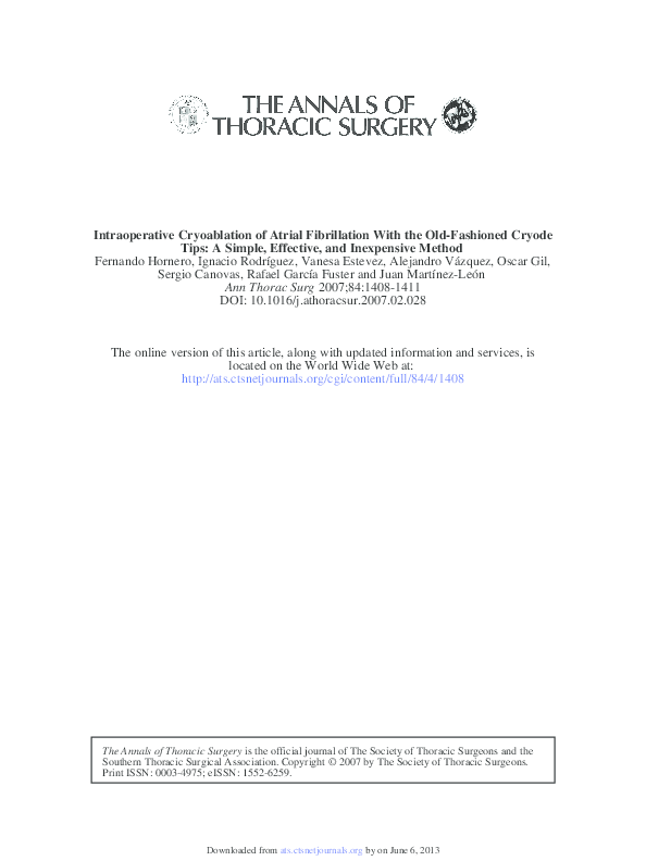 (PDF) Intraoperative Cryoablation of Atrial Fibrillation With the Old ...