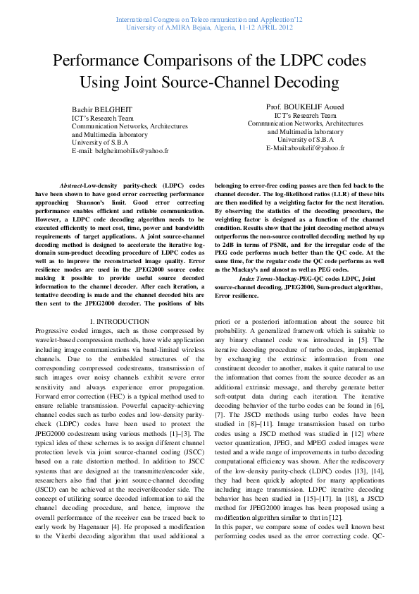 (PDF) Enhanced LDPC Decoding for JPEG2000 Quality