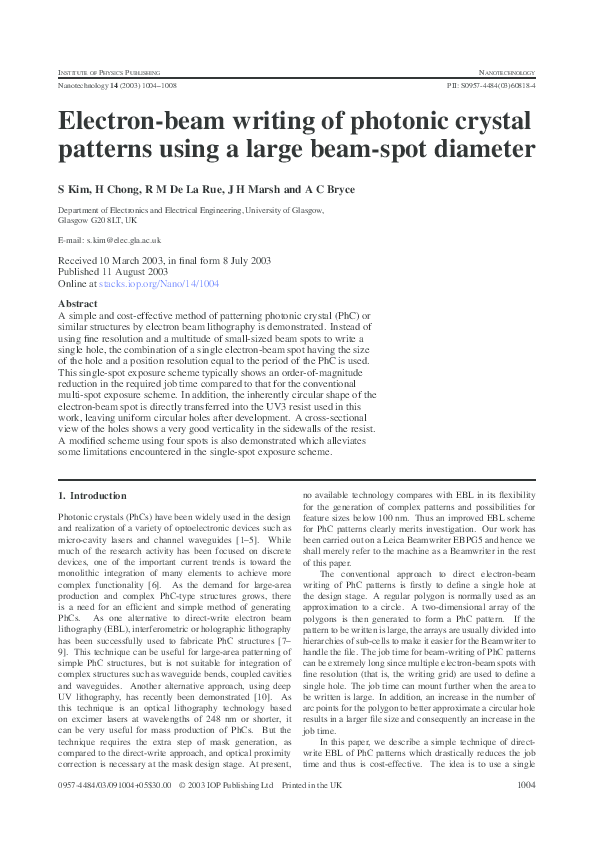 (PDF) Electron-beam writing of photonic crystal patterns using a large ...