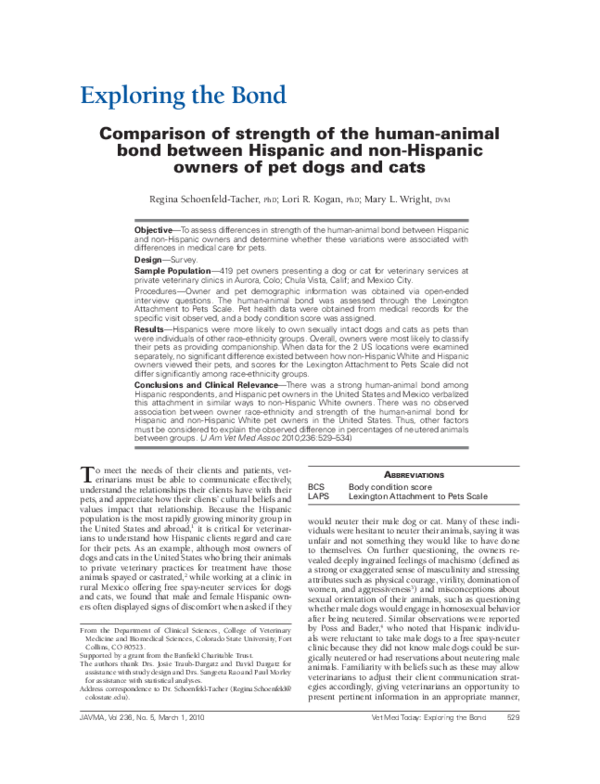 (PDF) Comparison of strength of the human-animal bond between Hispanic ...