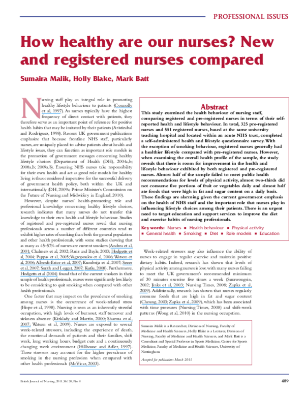 (PDF) How healthy are our nurses? New and registered nurses compared